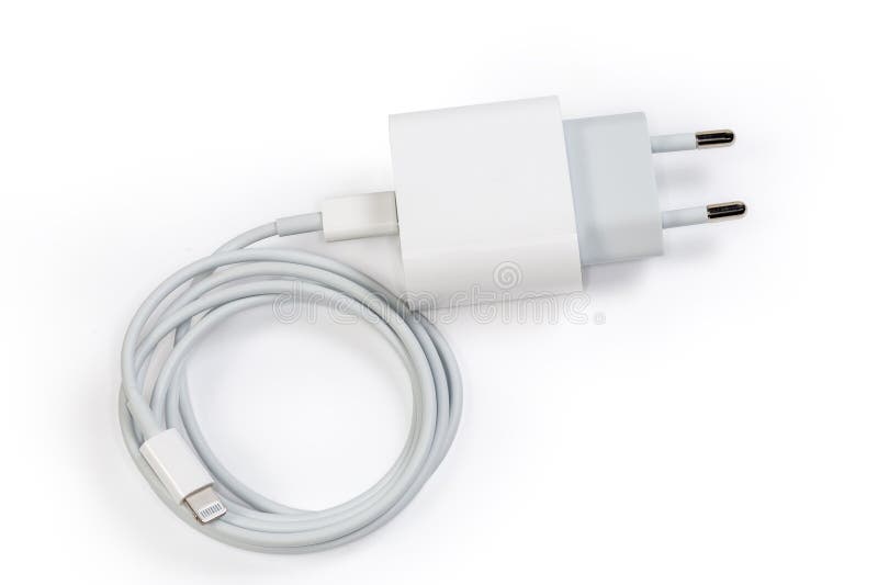 Electronic Devices Charger with AC Europlug and Connected Lightning ...