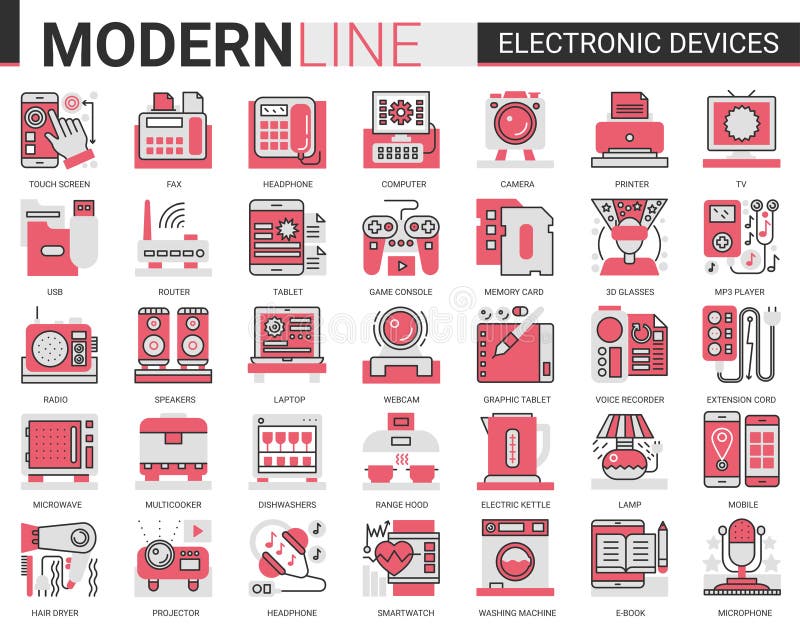 Electronic Devices Complex Concept Flat Line Icon Vector Illustration ...