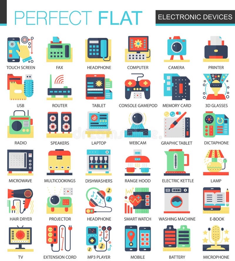 Electronic Devices and Gadgets Vector Complex Flat Icon Concept Symbols ...