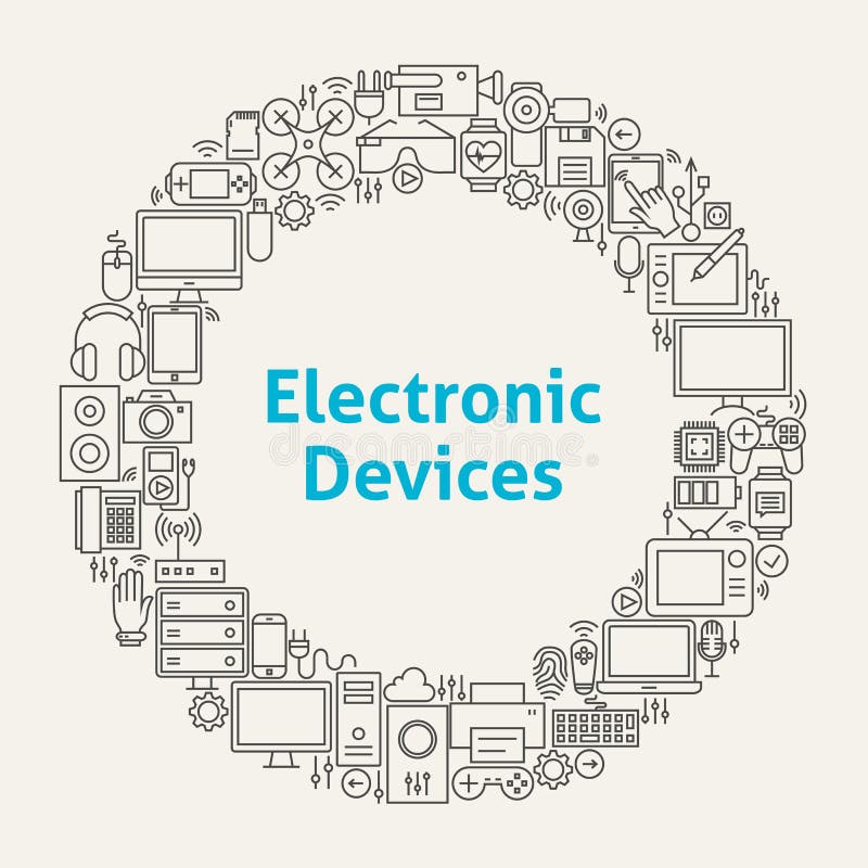 Electronic Devices Line Art Icons Set Circle Stock Vector ...