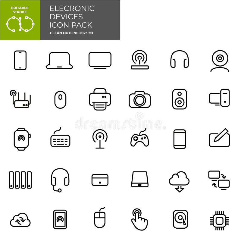 Electronic Devices and Media Icon Pack. Stock Vector - Illustration of ...