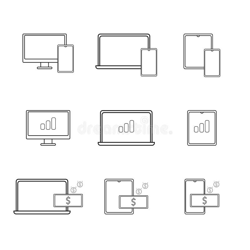 Electronic Devices in Outline Style. Stock Illustration - Illustration ...