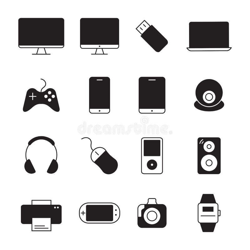 Electronic Devices Silhouette Icons. Stock Vector - Illustration of ...