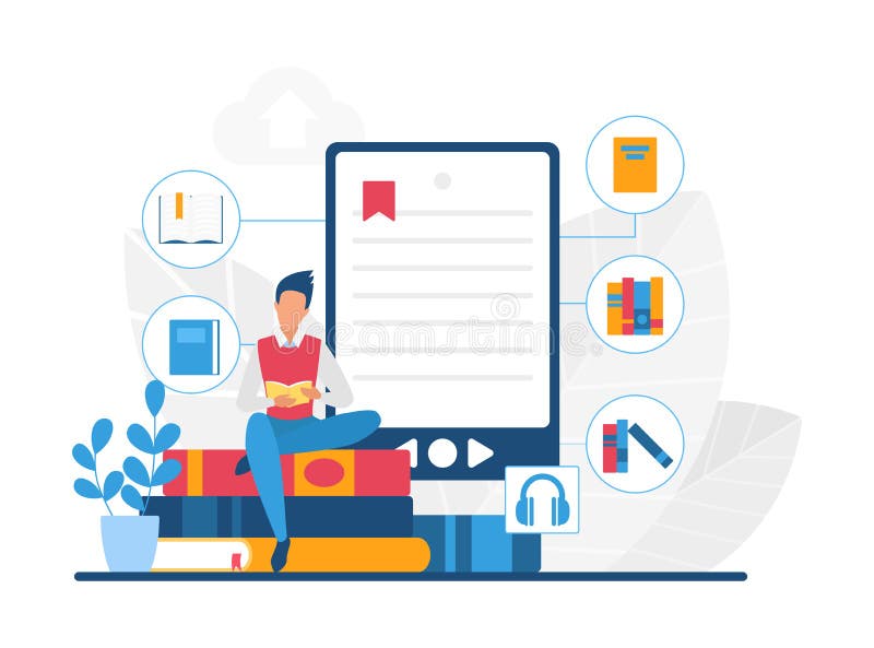Electronic Digital Book Reader with Online Library Stock Vector ...