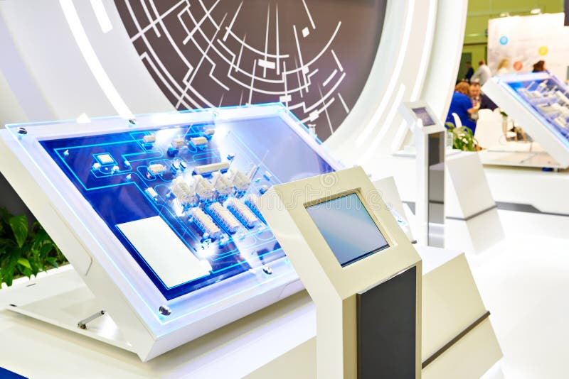 Electronic Digital Booths at Industrial Exhibition Stock Photo - Image ...