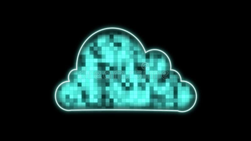 Electronic Digital Cloud of Turquoise Pixels on Black Background ...