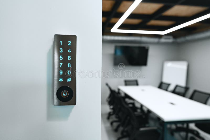 Electronic Digital Door Lock on White Office Wall Close Up Stock Image ...