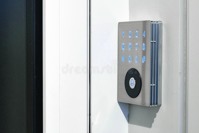 Electronic Digital Door Lock on White Office Wall Close Up Stock Photo ...