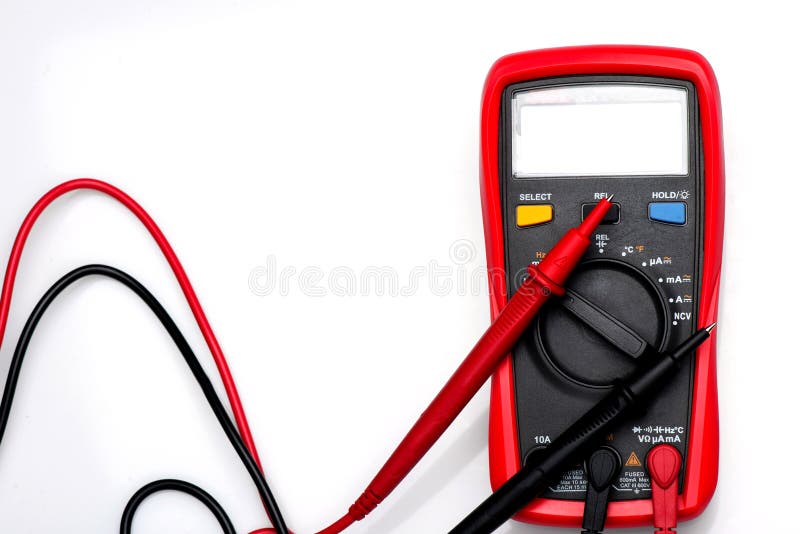 Electronic Digital Multimeter Isolated on White with Probes. Digital ...