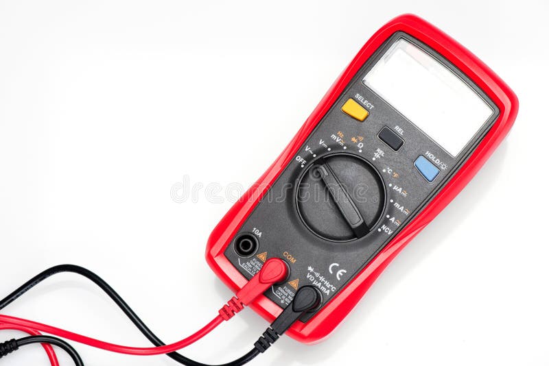 Electronic Digital Multimeter Isolated on White with Probes. Digital ...