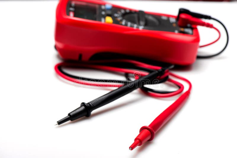 Electronic Digital Multimeter Isolated on White with Probes. Digital ...