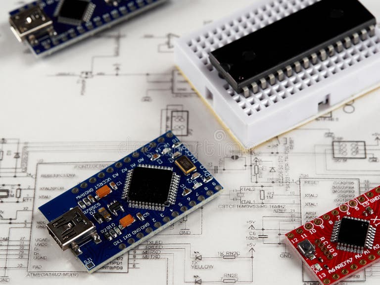 Electronic DIY Project Arduino.Electronics and Microprocessor.Drawing on a Light Background.Do ...