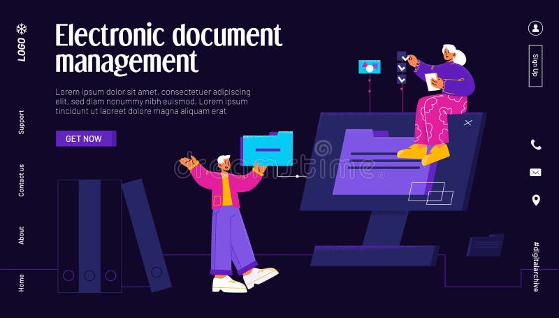 Electronic Document Management Landing Page Banner Stock Vector ...