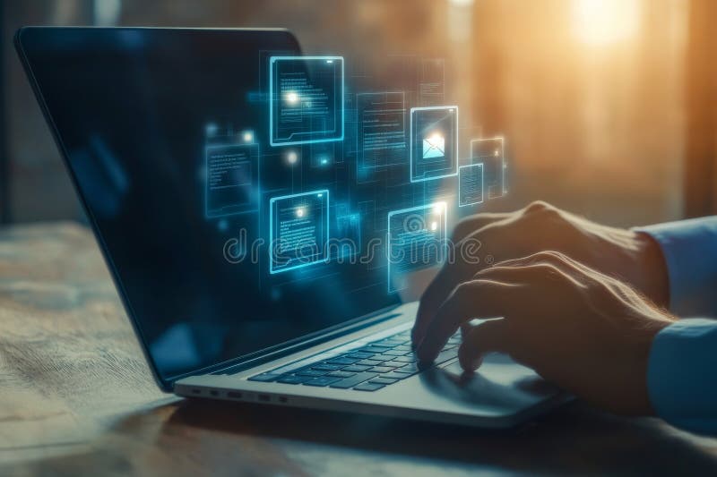 An Electronic Document, Paperless Office Concept Shows a Businessman ...