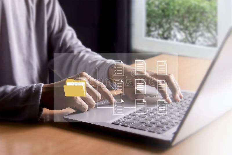 Electronic Document Review on Virtual Screens Stock Photo - Image of ...