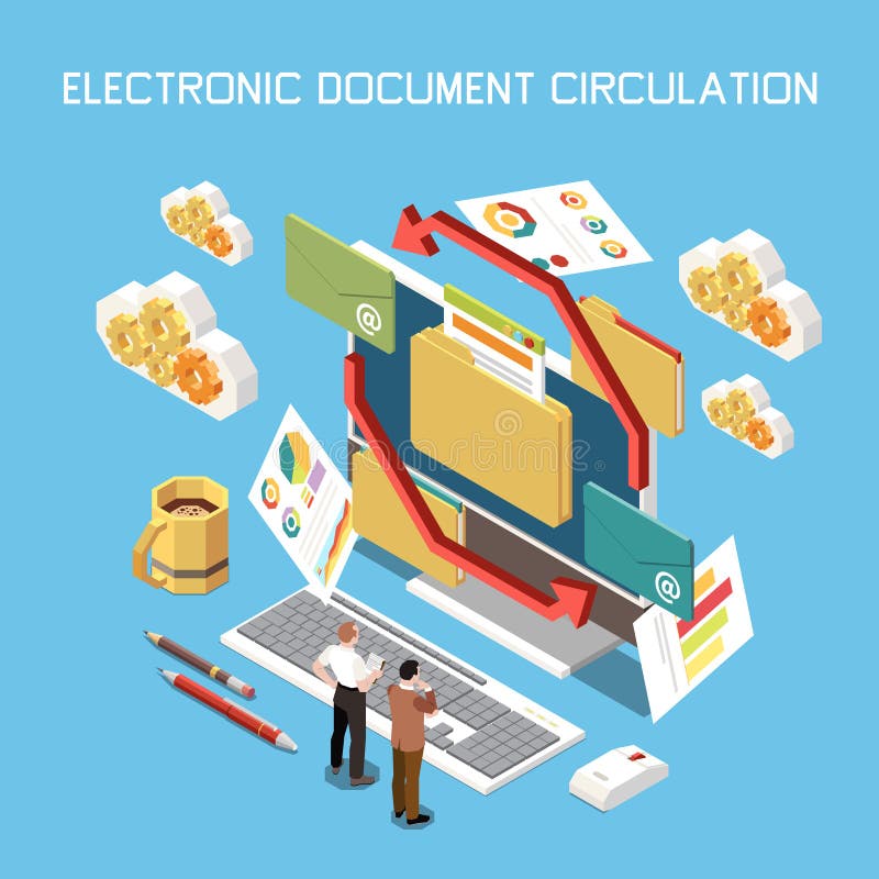 Electronic Documents Circulation Composition Stock Vector ...