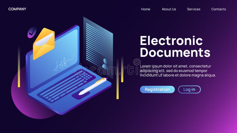 Electronic Documents Service. Creative Landing Website Page Stock ...