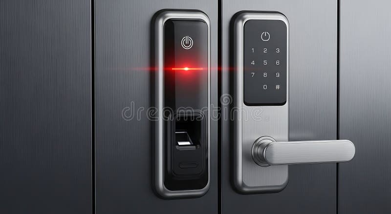 Electronic Door Lock System Featuring a Black Fingerprint Scanner with ...