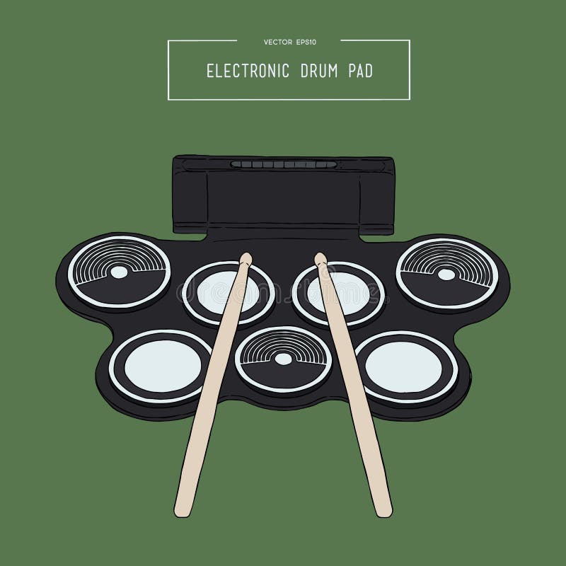 Electronic Drum Pad Kit Sketch Vector. Stock Vector - Illustration of ...