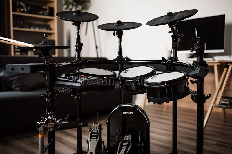 Electronic Drum Setup with Sticks and Drums, Ready To Play Stock Image ...