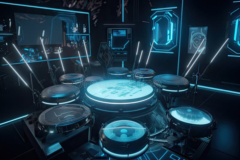 Electronic Drumsticks and Drums in Futuristic Setting, with Sci-fi ...