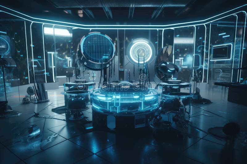 Electronic Drumsticks and Drums in Futuristic Setting, with Sci-fi Technology and Advanced ...