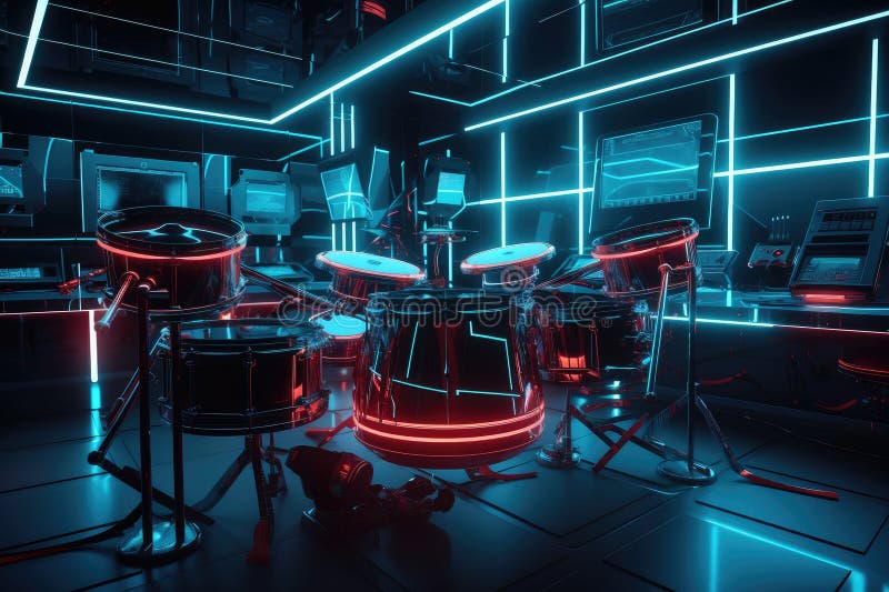 Electronic Drumsticks and Drums in Futuristic Setting, with Sci-fi ...