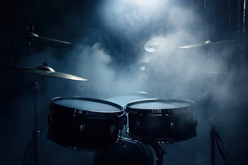 Electronic Drumsticks and Drums, Surrounded by Smoke or Fog, with ...