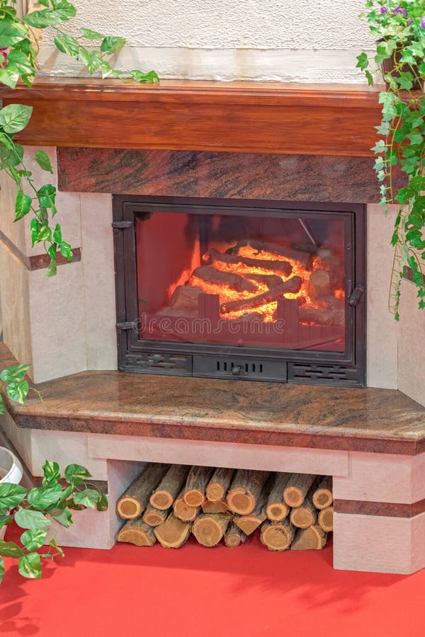Electronic Effects Fire Place Stock Image - Image of house, wood: 227059007