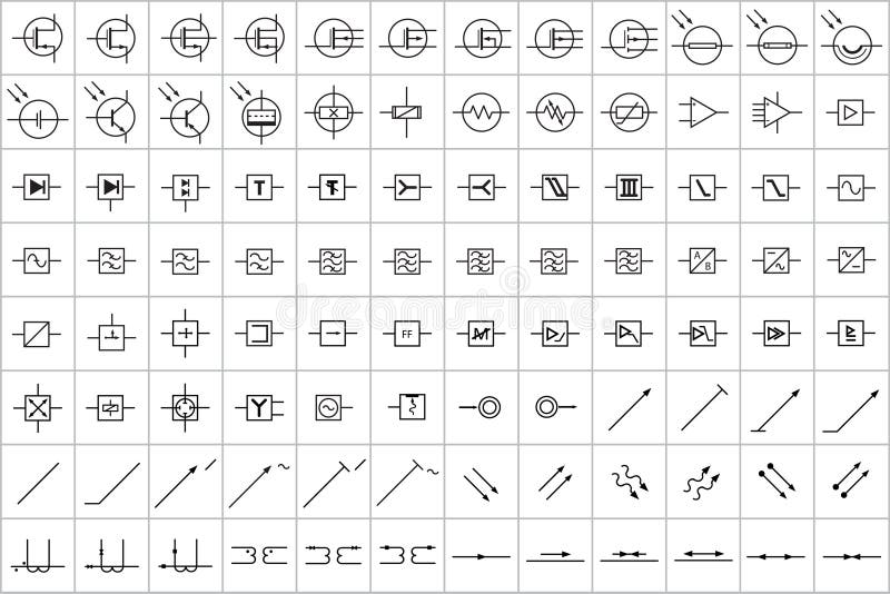 Electronic Circuit Symbols stock vector. Illustration of negative ... Electronic Circuit Symbols stock vector. Illustration of negative ...