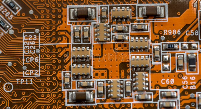 Orange Electronic Circuit Board Stock Photo - Image of object, hardware ...