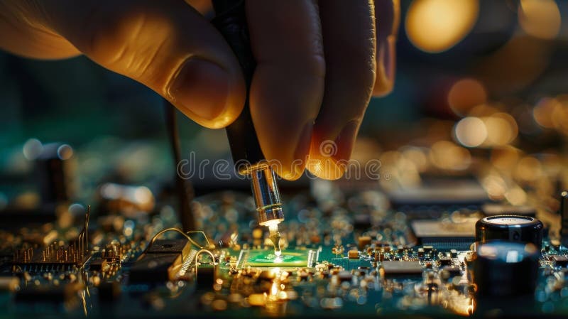Electronic Engineer Repairing Motherboard Using Soldering Iron in ...