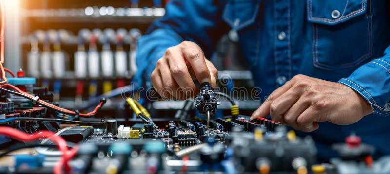 Electronic Engineer Working on Circuit Board, Repairing Computer ...