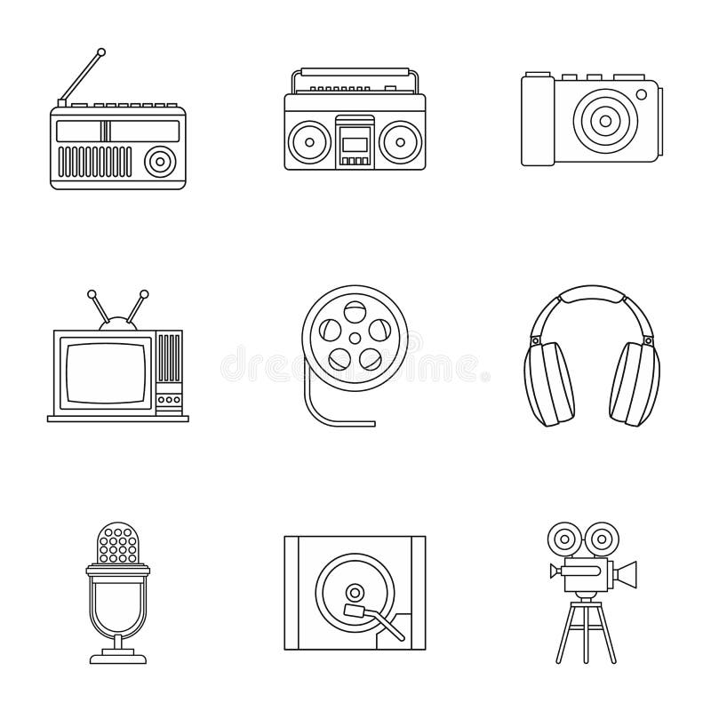 Electronic Equipment Icons Set, Outline Style Stock Vector ...