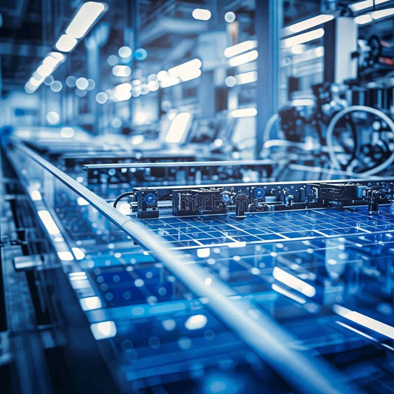 An Electronic Factory Displays a Blue Conveyor Belt with Electronic ...