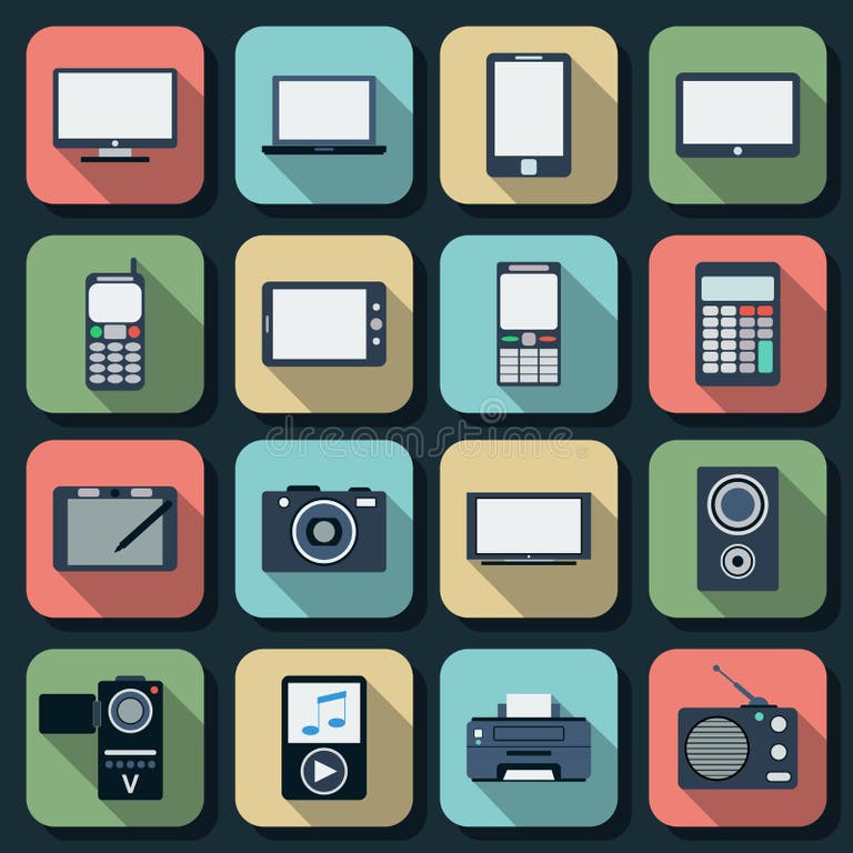 Electronic Flat Vector Icons Set 1 Stock Vector - Illustration of ...