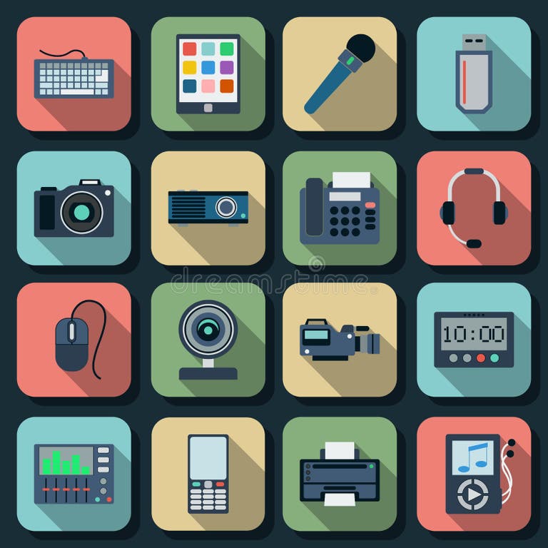 Electronic Flat Vector Icons Set 2 Stock Vector - Illustration of flash ...