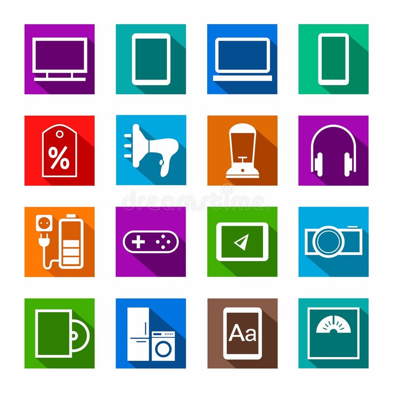 Gadgets, Appliances, Colored, Flat Outline Icons. Stock Vector ...
