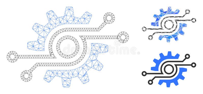 Electronic Gear Vector Mesh Wire Frame Model and Triangle Mosaic Icon ...