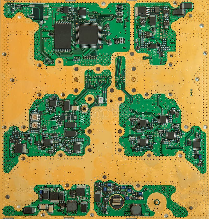 Electronic Gold Plated Circuit Board with Microchips and Transistors ...