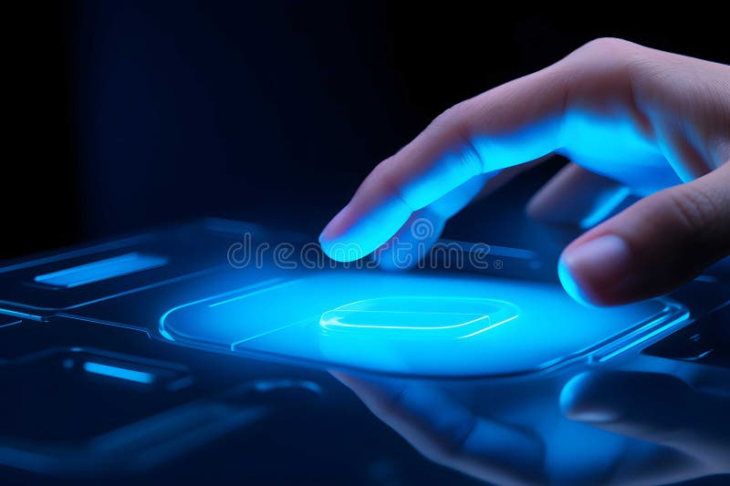 Electronic Hand Pressing Tech Button Blue Neon, Generated AI Stock ...