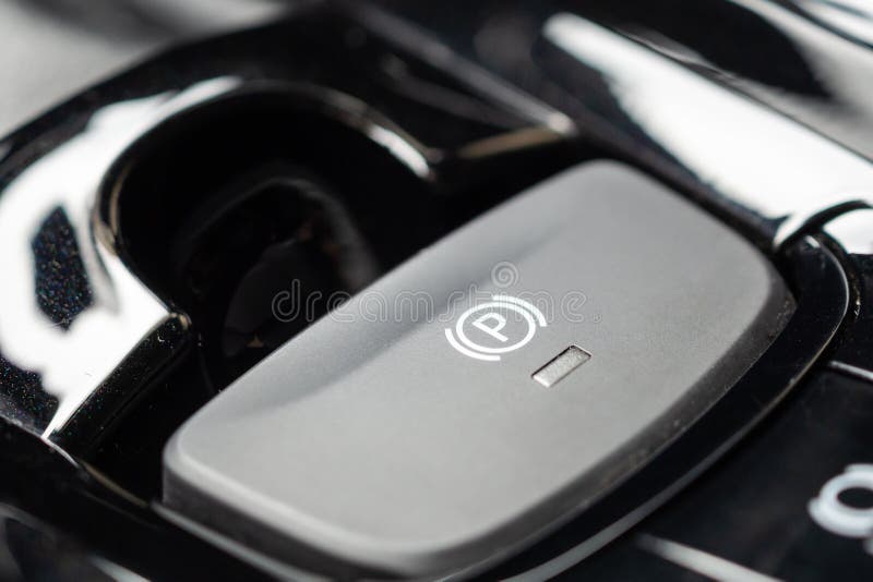 Electronic Handbrake Button in Luxury Modern Car Stock Image - Image of ...