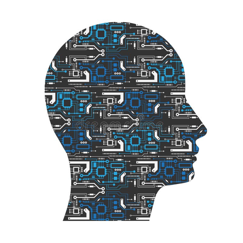 Electronic Head.Artificial Intelligence.Human Face with Circuit Board ...