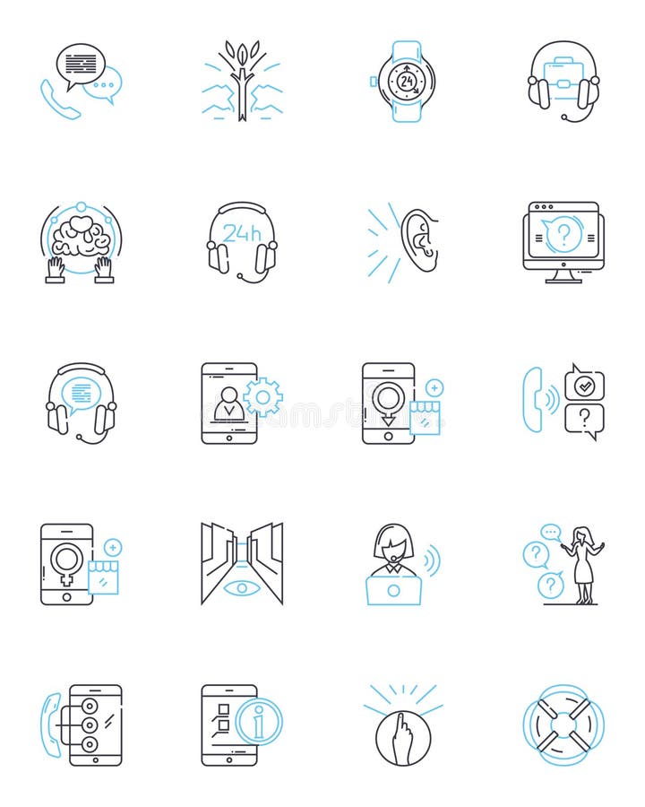 Electronic Help Linear Icons Set. Assistance, Support, Troubleshooting ...