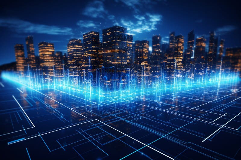 Electronic High Building Construction Circuit Line on Ground, Generated ...