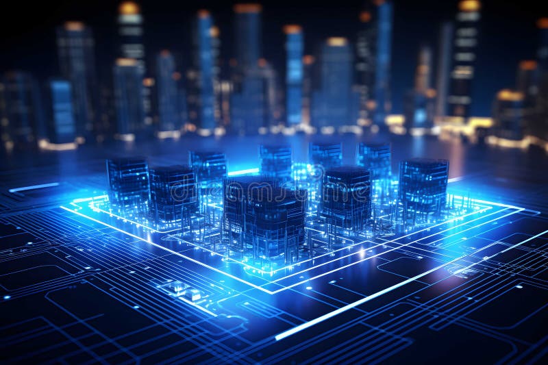 Electronic High Building Construction Circuit Line on Ground, Generated ...