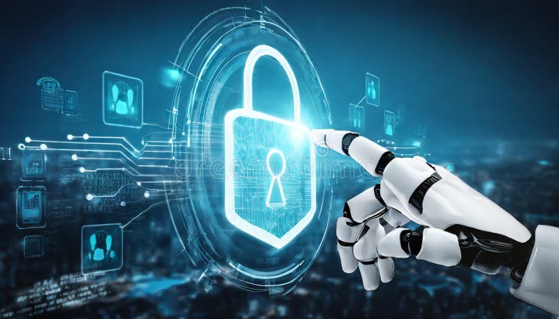 Electronic Icon with Lock and Robot Hand Stock Illustration ...