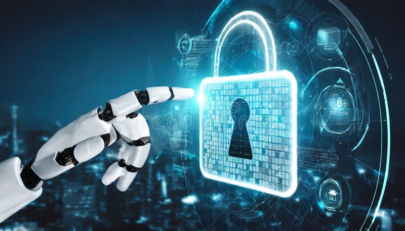 Electronic Icon with Lock and Robot Hand Stock Illustration ...