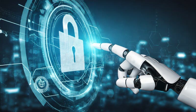 Electronic Icon with Lock and Robot Hand Stock Illustration ...