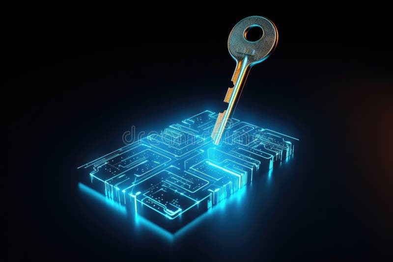 Electronic Key on a Black Background in the Style of Modern Technology ...